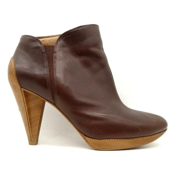 Fossil | Shoes | Fossil Brown Leather Split Toe High Heel Slip On Ankle ...